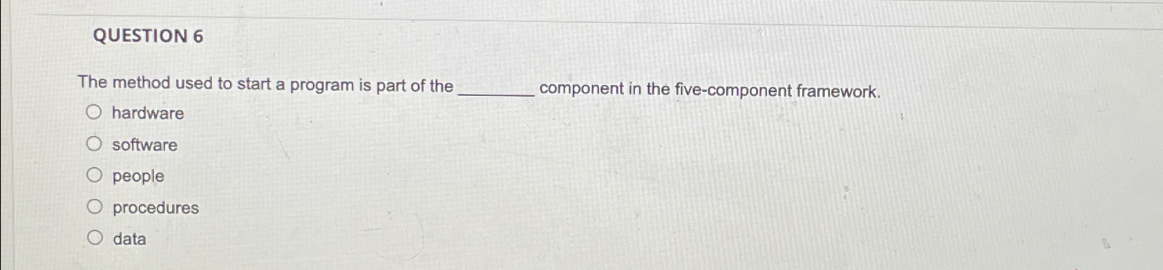 Solved QUESTION 6The method used to start a program is part | Chegg.com