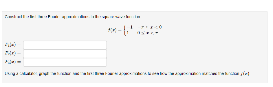 Solved Construct the first three Fourier approximations to | Chegg.com