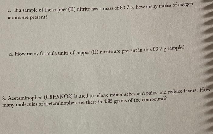 Solved c. If a sample of the copper (II) nitrite has a mass | Chegg.com