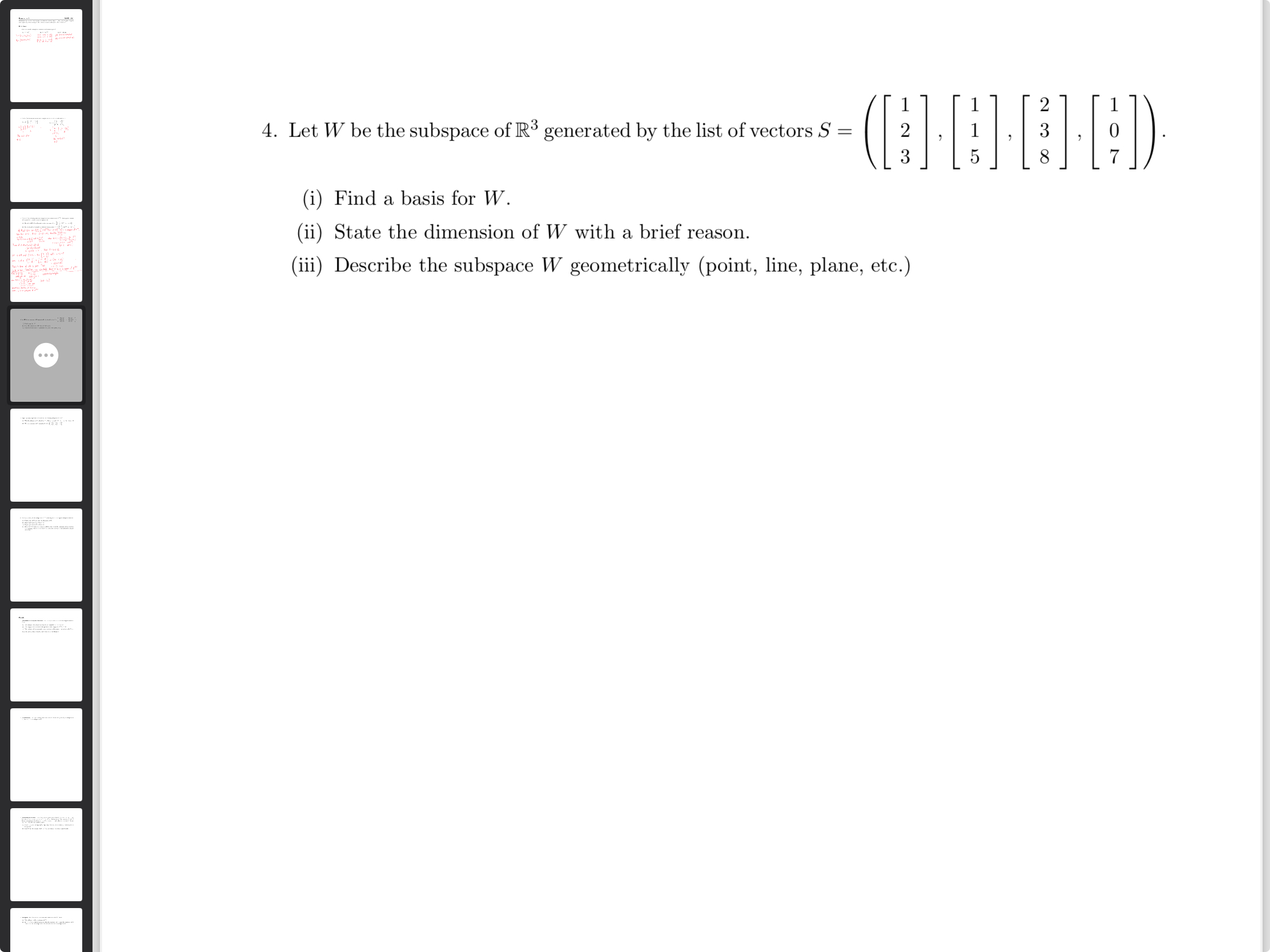 Solved Let W ﻿be the subspace of R3 ﻿generated by the list | Chegg.com