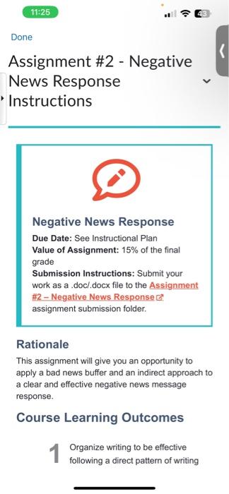 Assignment \#2 - Negative News Response Instructions | Chegg.com