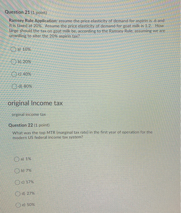 Solved Question 21 (1 point) Ramsey Rule Application: assume | Chegg.com