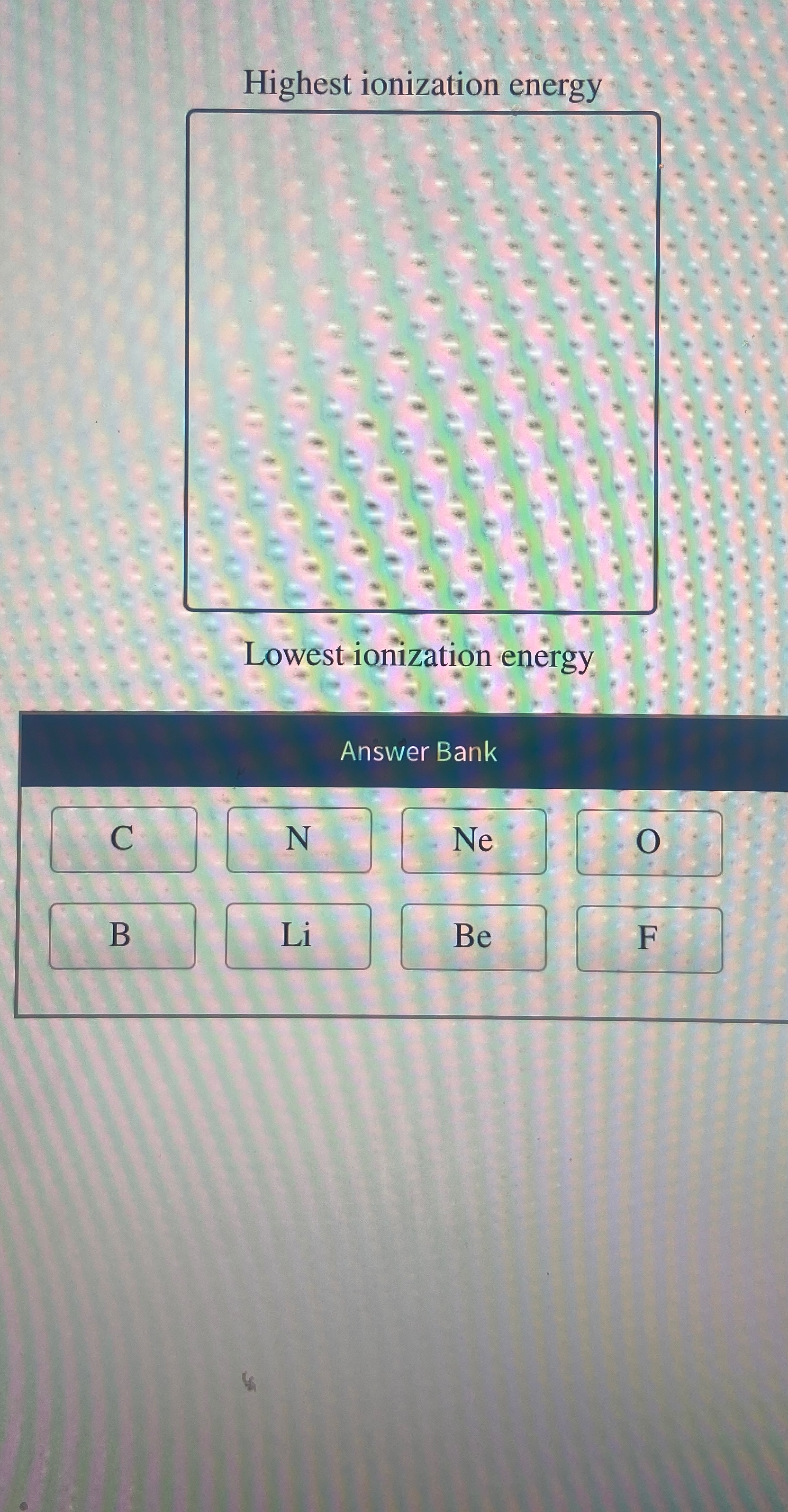 Highest ionization energyLowest ionization | Chegg.com