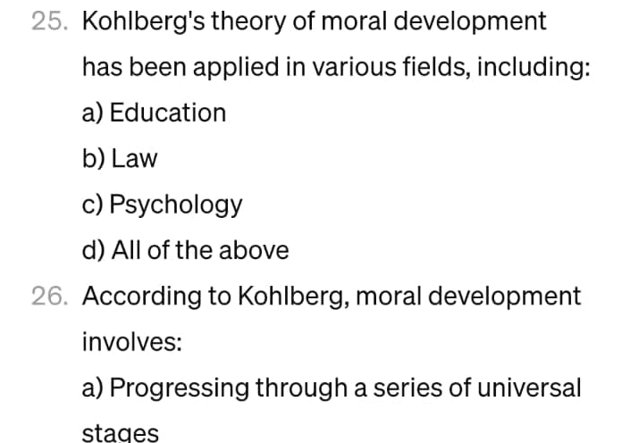 Solved Kohlberg's theory of moral development has been | Chegg.com