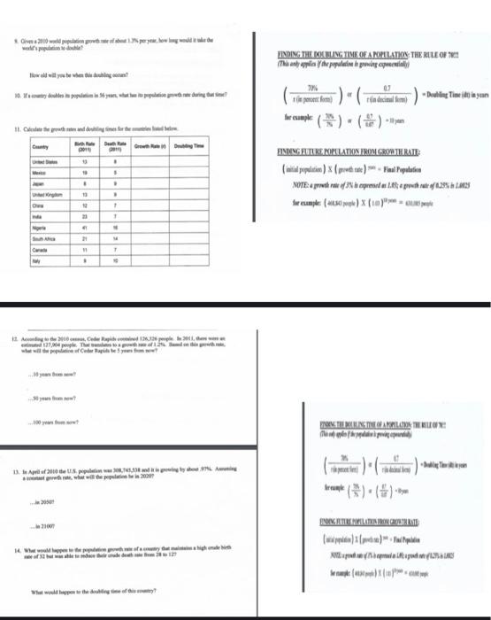 POPULATION GROWTH POPULATION GROWTH UNIT 8.2-8.3 AIM: | Chegg.com