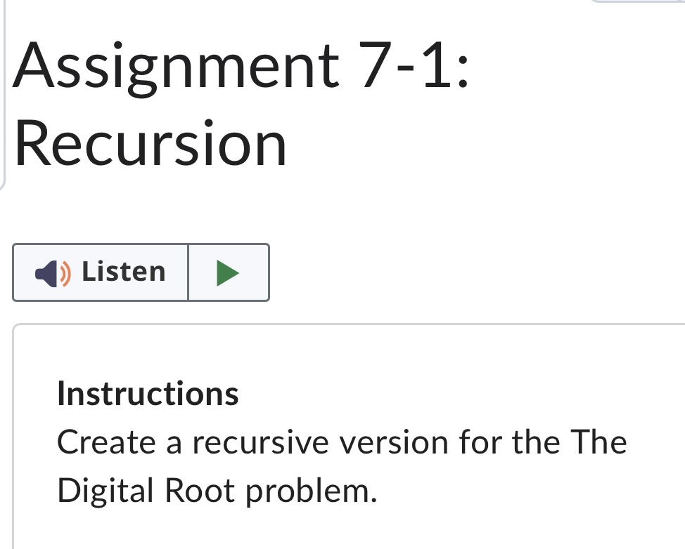 Solved Assignment 7-1:RecursionInstructionsCreate a | Chegg.com