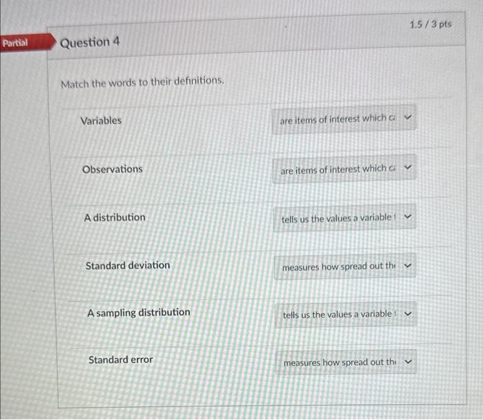 Match the words to their definitions. Variables | Chegg.com