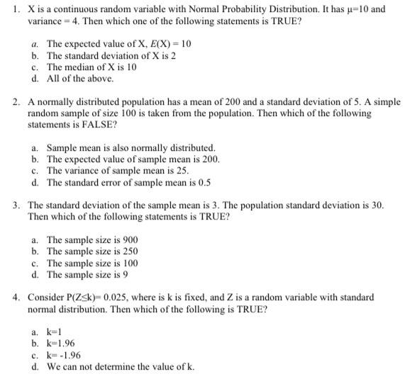 Solved 1. X is a continuous random variable with Normal | Chegg.com