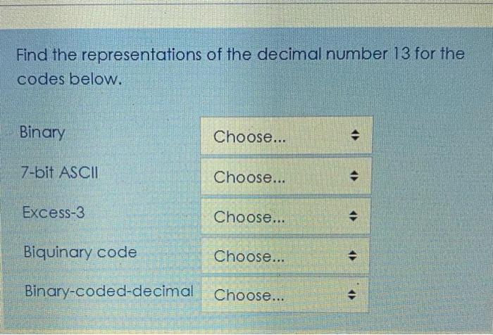 Solved Find the representations of the decimal number 13 for | Chegg.com