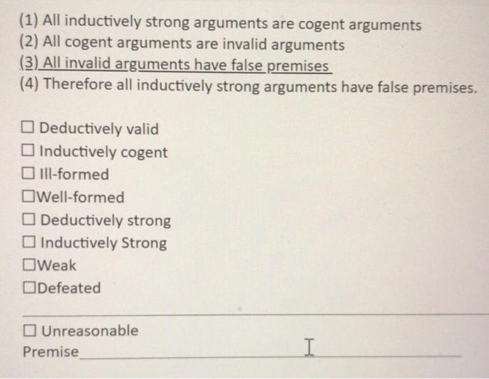 (1) All inductively strong arguments are cogent | Chegg.com