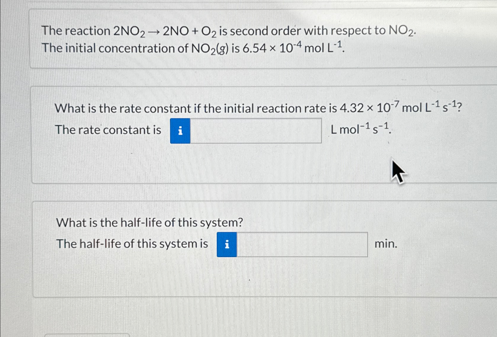 Solved The reaction 2NO2→2NO+O2 ﻿is second order with | Chegg.com