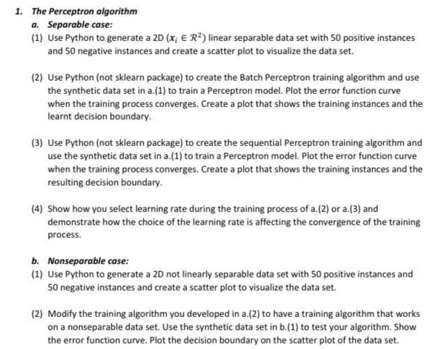 1 The Perceptron Algorithm A Separable Case 1
