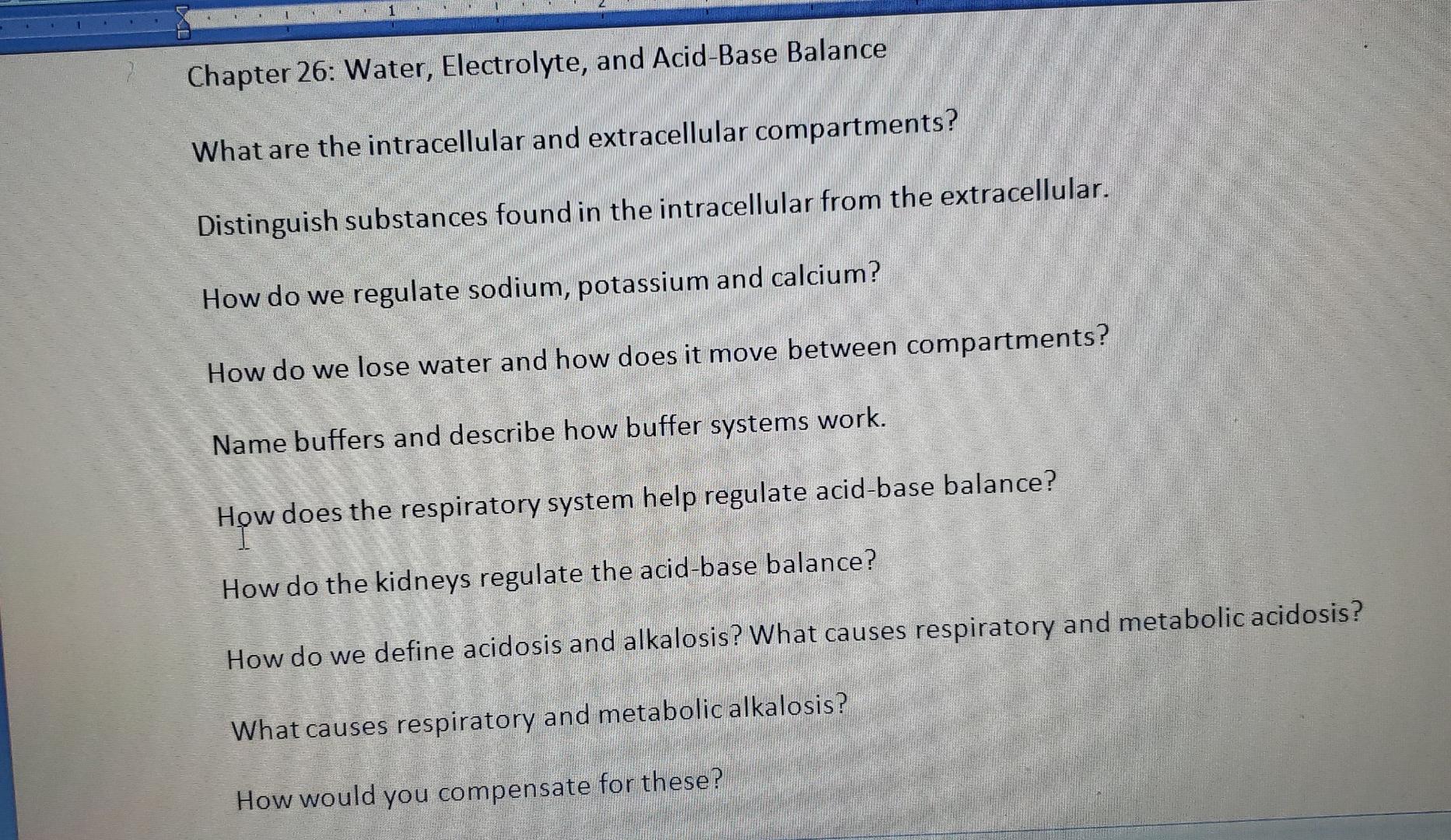 Solved Chapter 26: Water, Electrolyte, and Acid-Base Balance | Chegg.com
