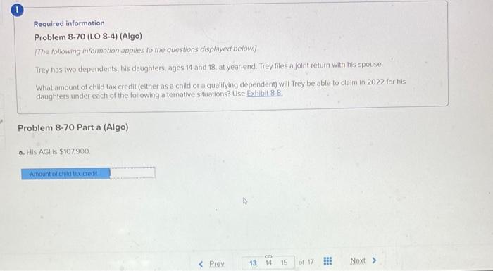 Required information Problem 8-70 (LO 8.4) (Algo) | Chegg.com