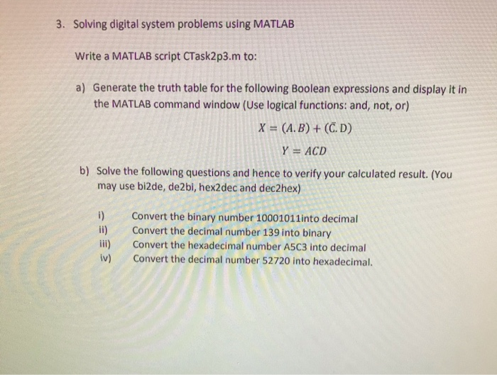 Solved 3 Solving Digital System Problems Using Matlab Write 0670