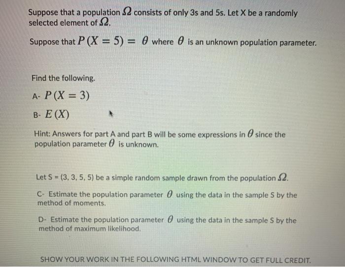 Solved Suppose that a population 2 consists of only 3s and | Chegg.com