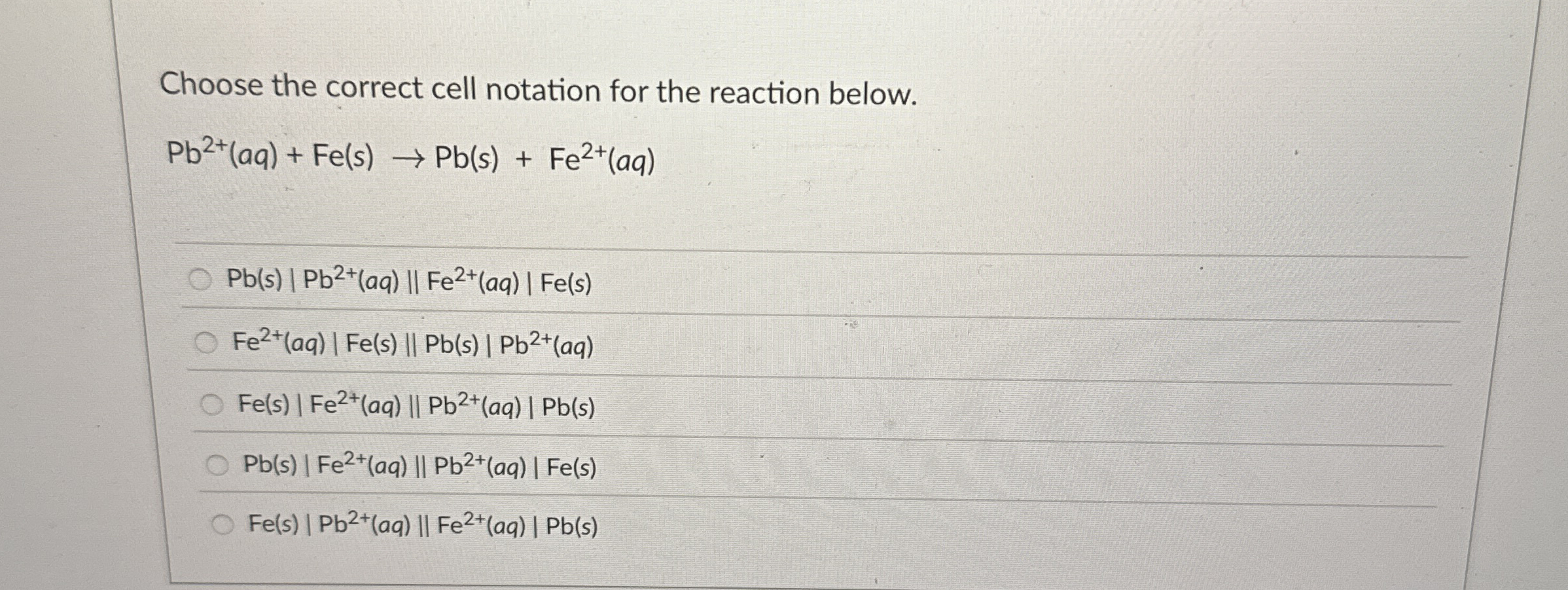 Solved Choose the correct cell notation for the reaction | Chegg.com