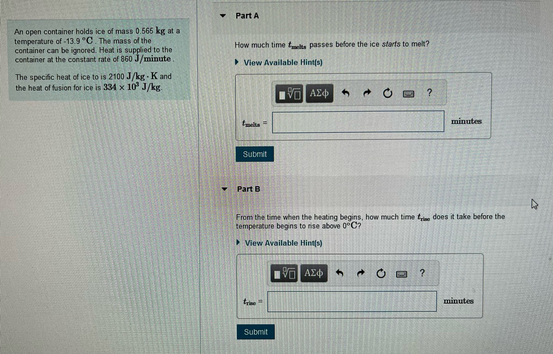 Solved An open container holds ice of mass 0.565kg ﻿at | Chegg.com