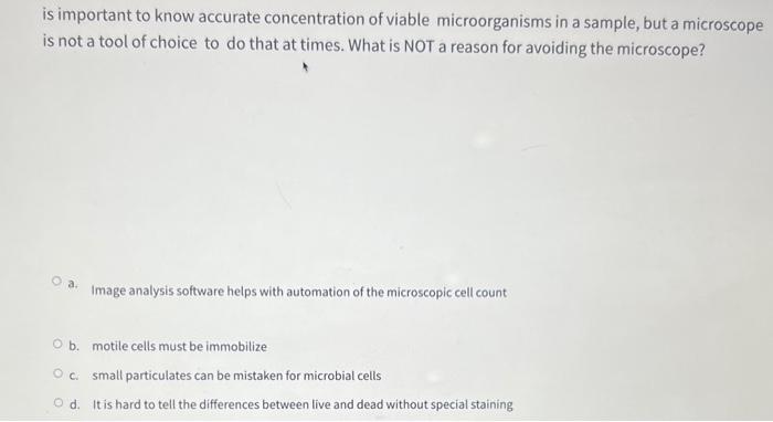 Solved is important to know accurate concentration of viable | Chegg.com