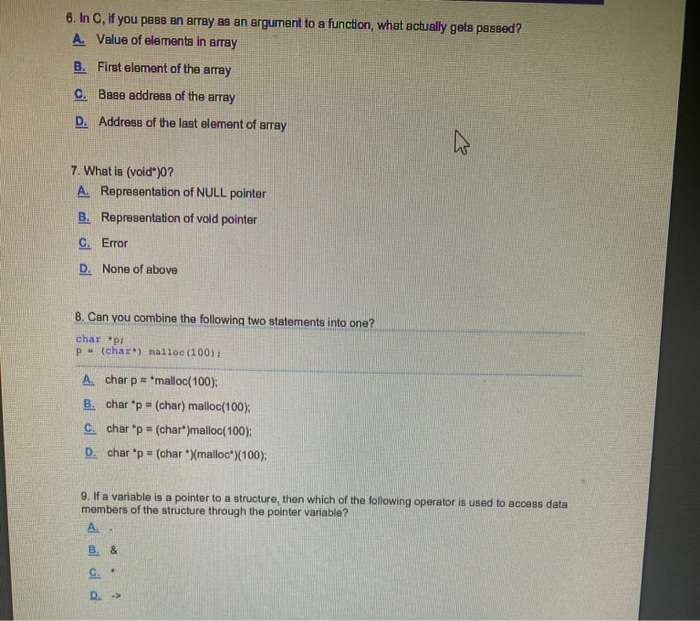 Solved 6. In C, if you pass an array as an argument to a | Chegg.com