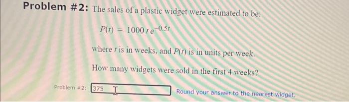 Solved Problem \# 2: The sales of a plastic widget were | Chegg.com
