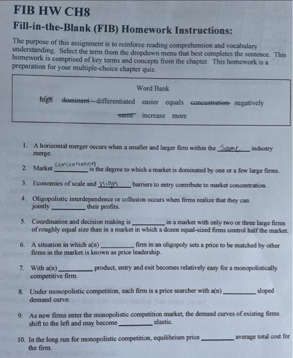 Solved FIB HW CH8 Fill-in-the-Blank (FIB) Homework | Chegg.com