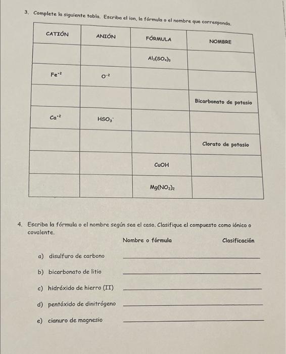 Solved 3. Complete the following table. Write the | Chegg.com