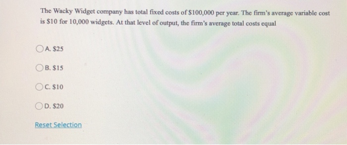 Solved The Wacky Widget company has total fixed costs of | Chegg.com