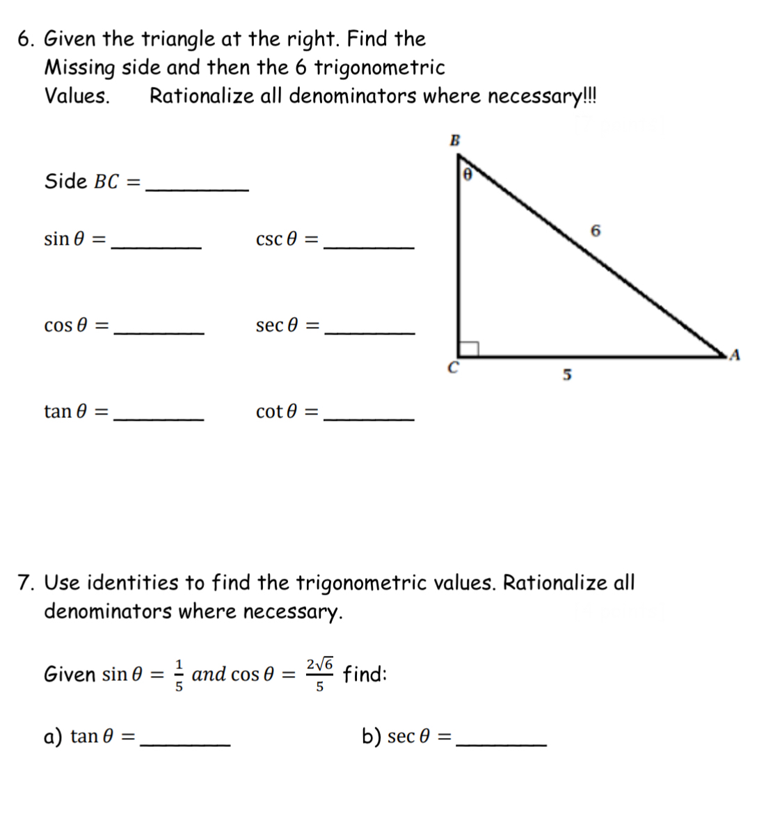 Solved Given the triangle at the right. Find the Missing | Chegg.com