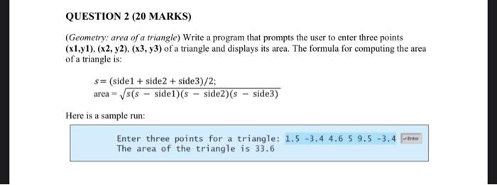 Solved QUESTION 2 (20 MARKS) (Geometry: area of a triangle) | Chegg.com