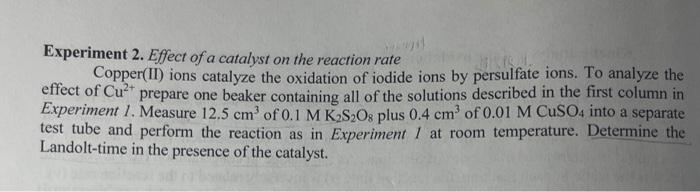 Solved Experiment 1. Effect of iodide ion concentration on | Chegg.com