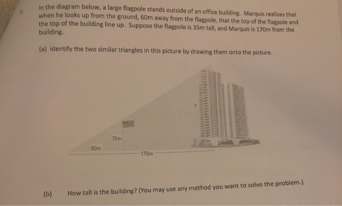 Solved In the diagram below, a large flagpole stands outside | Chegg.com