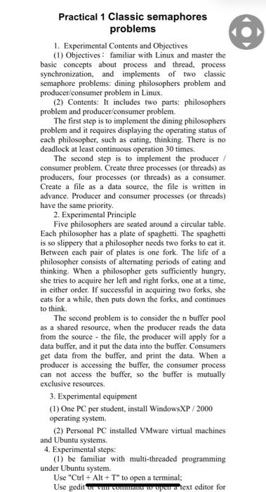 Solved Practical 1 Classic semaphores problems 1. | Chegg.com