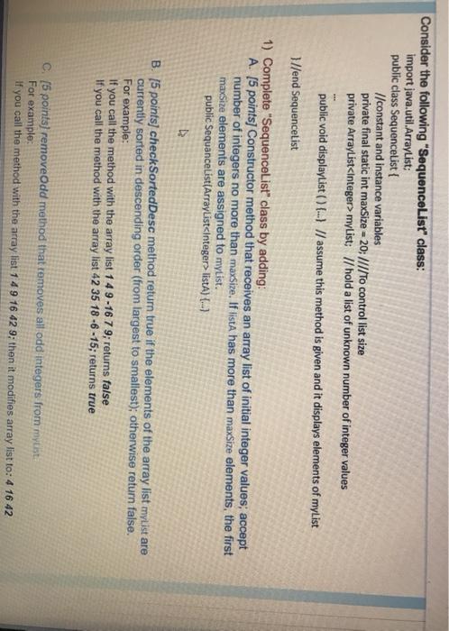 Solved Consider the following "SequenceList" class: import | Chegg.com