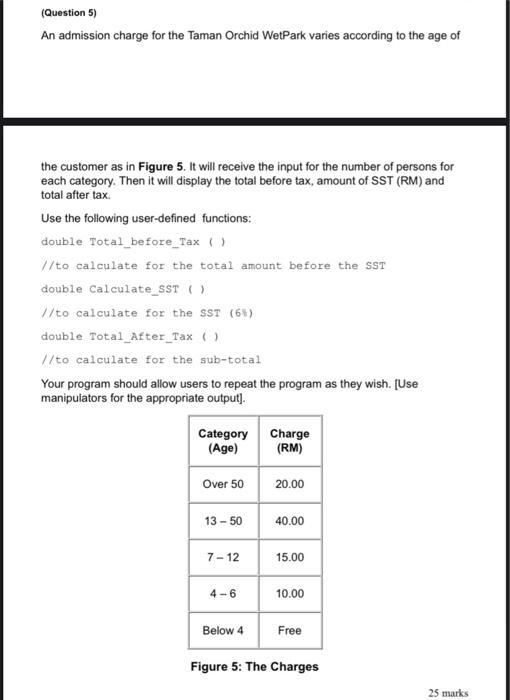 Solved (Question 5) An admission charge for the Taman Orchid | Chegg.com