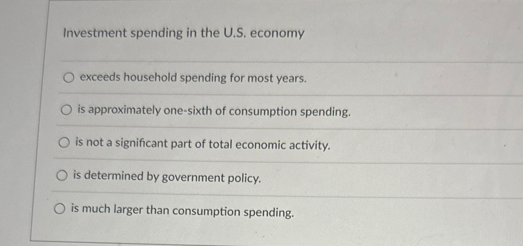 Solved Investment spending in the U.S. ﻿economyexceeds | Chegg.com