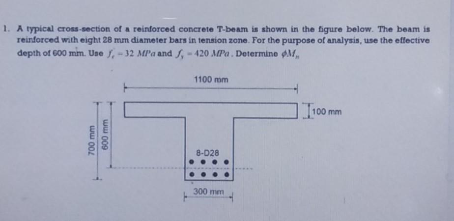Solved 1. A typical cross-section of a reinforced concrete | Chegg.com