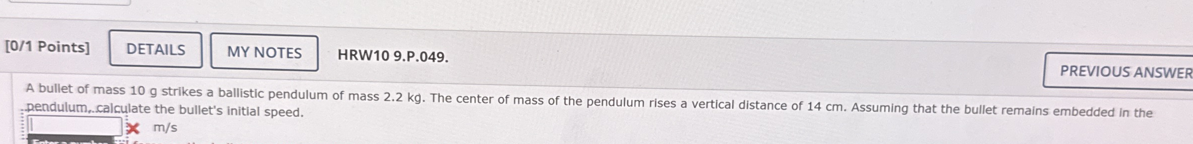 Solved A bullet of mass 10 ﻿g strikes a ballistic pendulum | Chegg.com