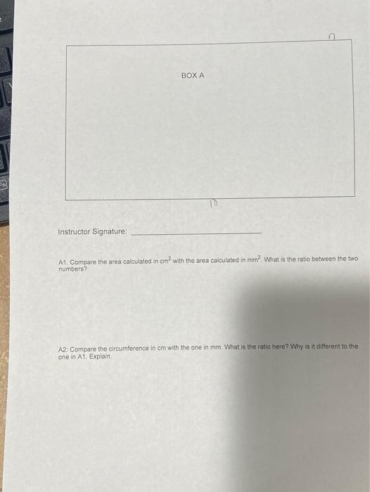 Solved BOXA TO Instructor Signature A1. Compare the area | Chegg.com