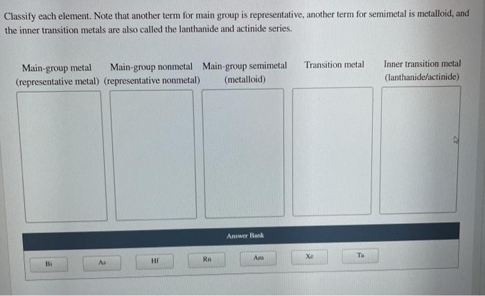 Solved Classify each element. Note that another term for | Chegg.com