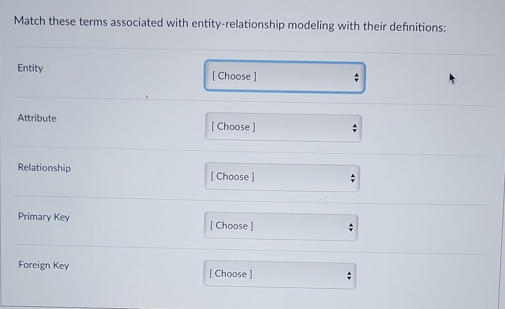 Solved Match these terms associated with entity-relationship | Chegg.com