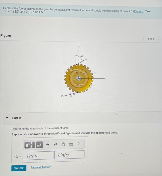 Solved Replace the forces acting on the gear by an | Chegg.com