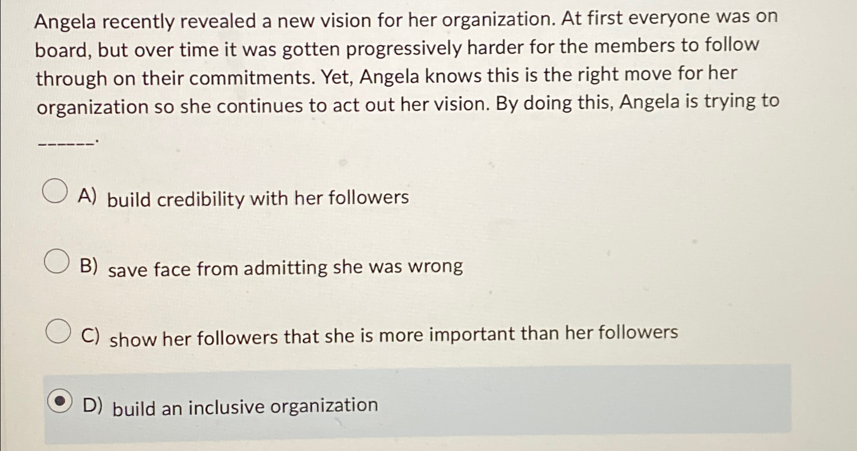 Solved Angela recently revealed a new vision for her | Chegg.com