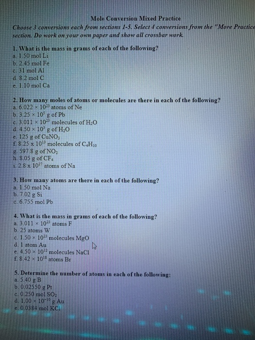Solved Mole Conversion Mixed Practice Choose 3 conversions | Chegg.com