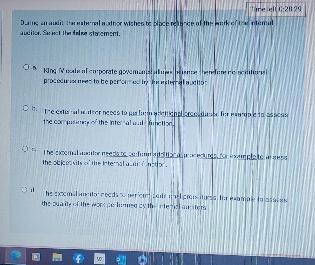 Solved Time left 0:28:29During an audit, the external | Chegg.com