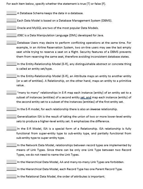 Solved For each item below, specify whether the statement is | Chegg.com