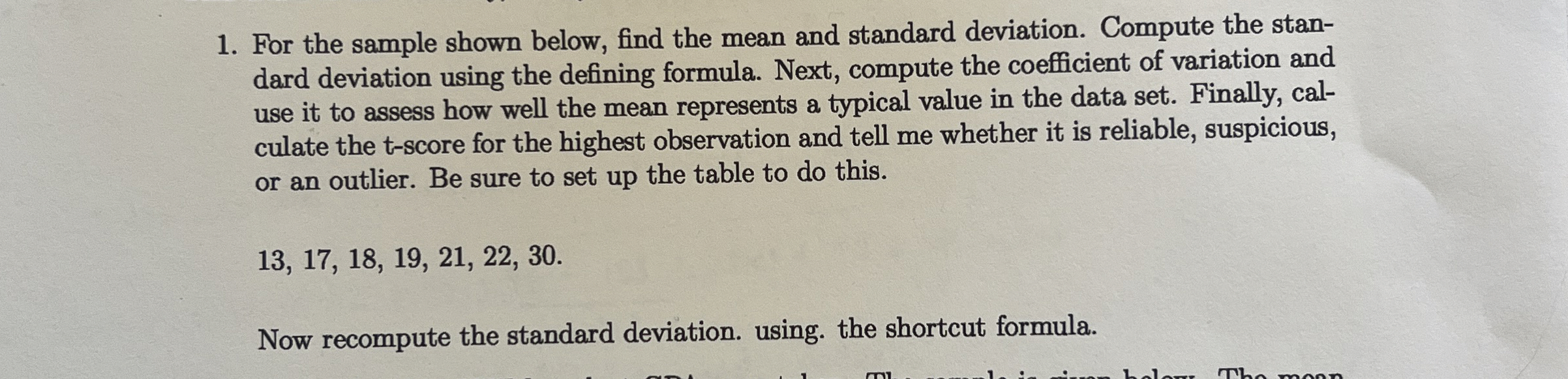 Solved For the sample shown below, find the mean and | Chegg.com