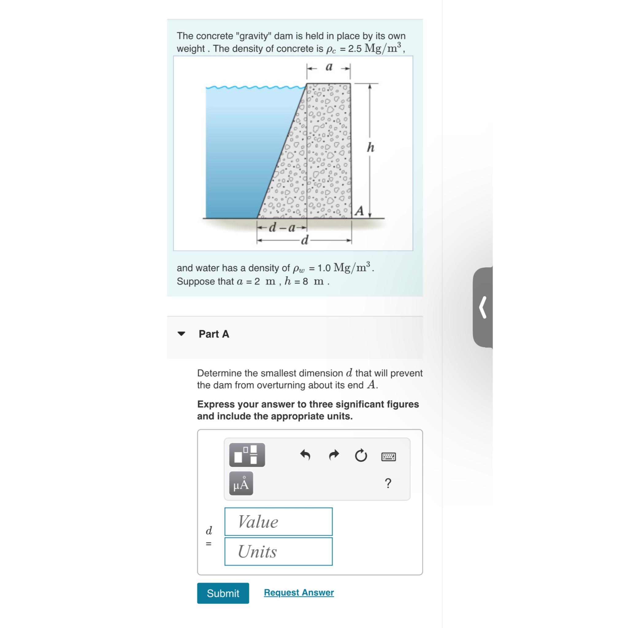 Solved The concrete "gravity" dam is held in place by its | Chegg.com