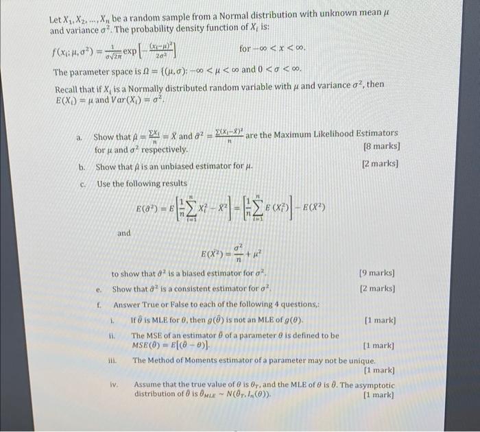 Let X1,X2…,Xn be a random sample from a Normal | Chegg.com