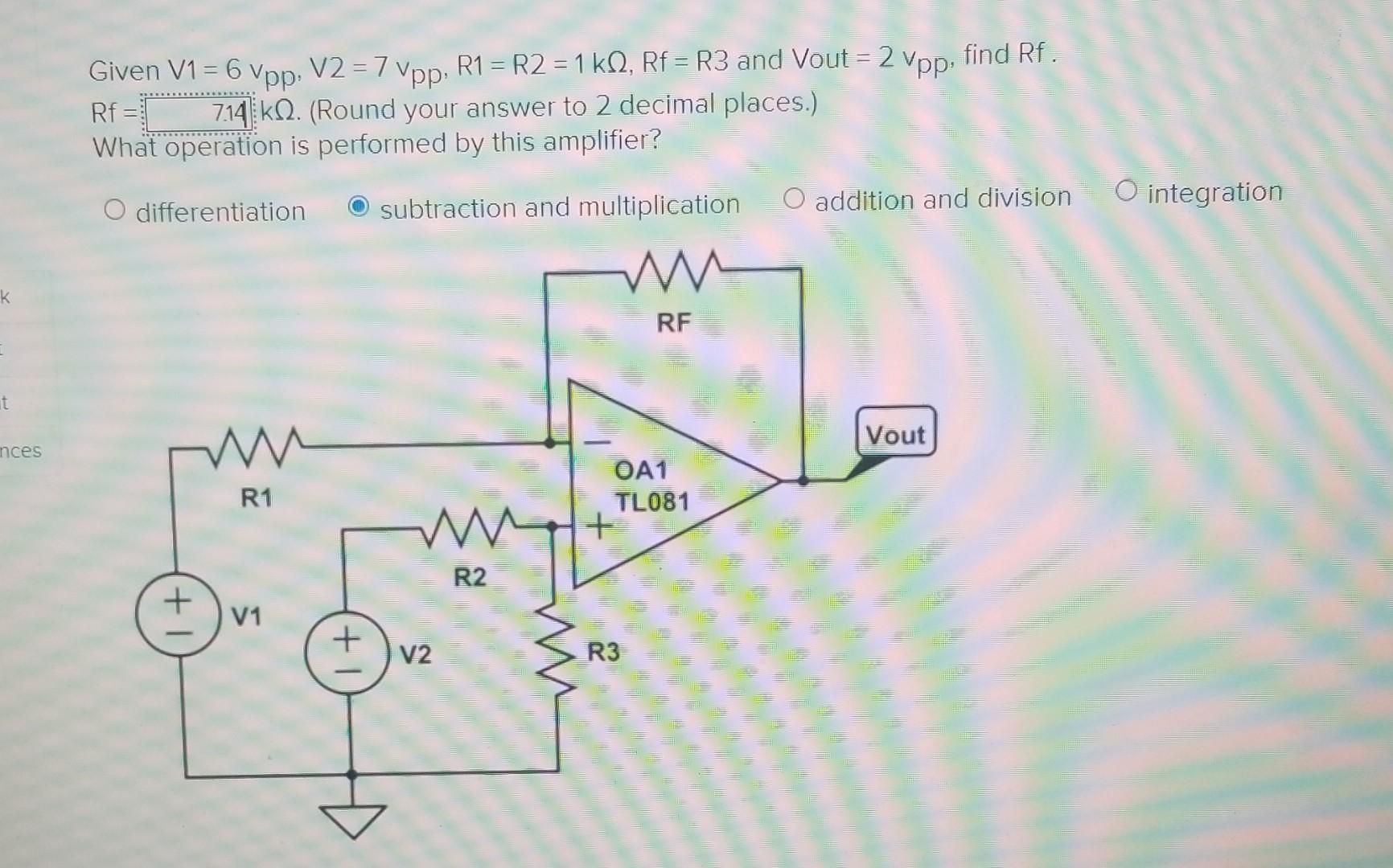 Solved R1 = R2 = 1 k1, Rf = R3 and Vout= 2 Vpp, find Rf. | Chegg.com